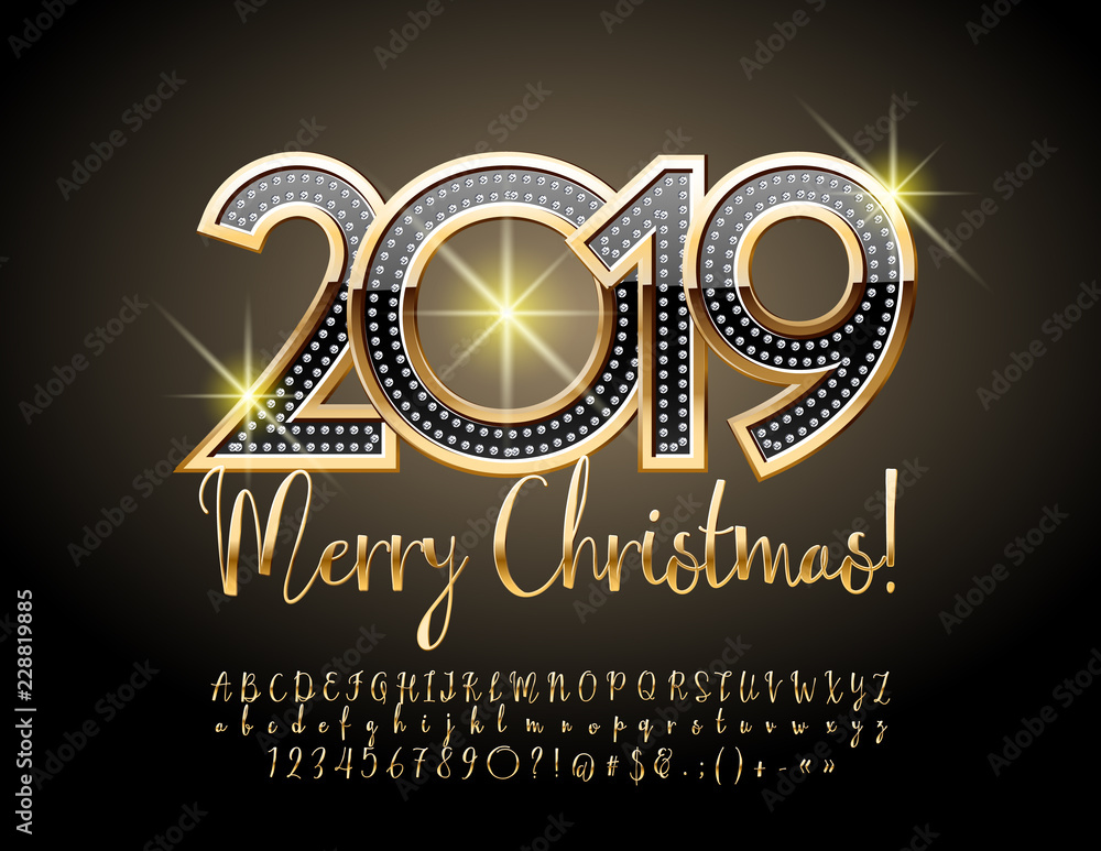 Vector rich shiny Greeting Card Merry Christmas 2019. Luxury set of ...