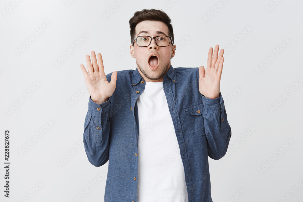 Man looking pale and scared as seing ghost gasping dropping jaw tilting ...