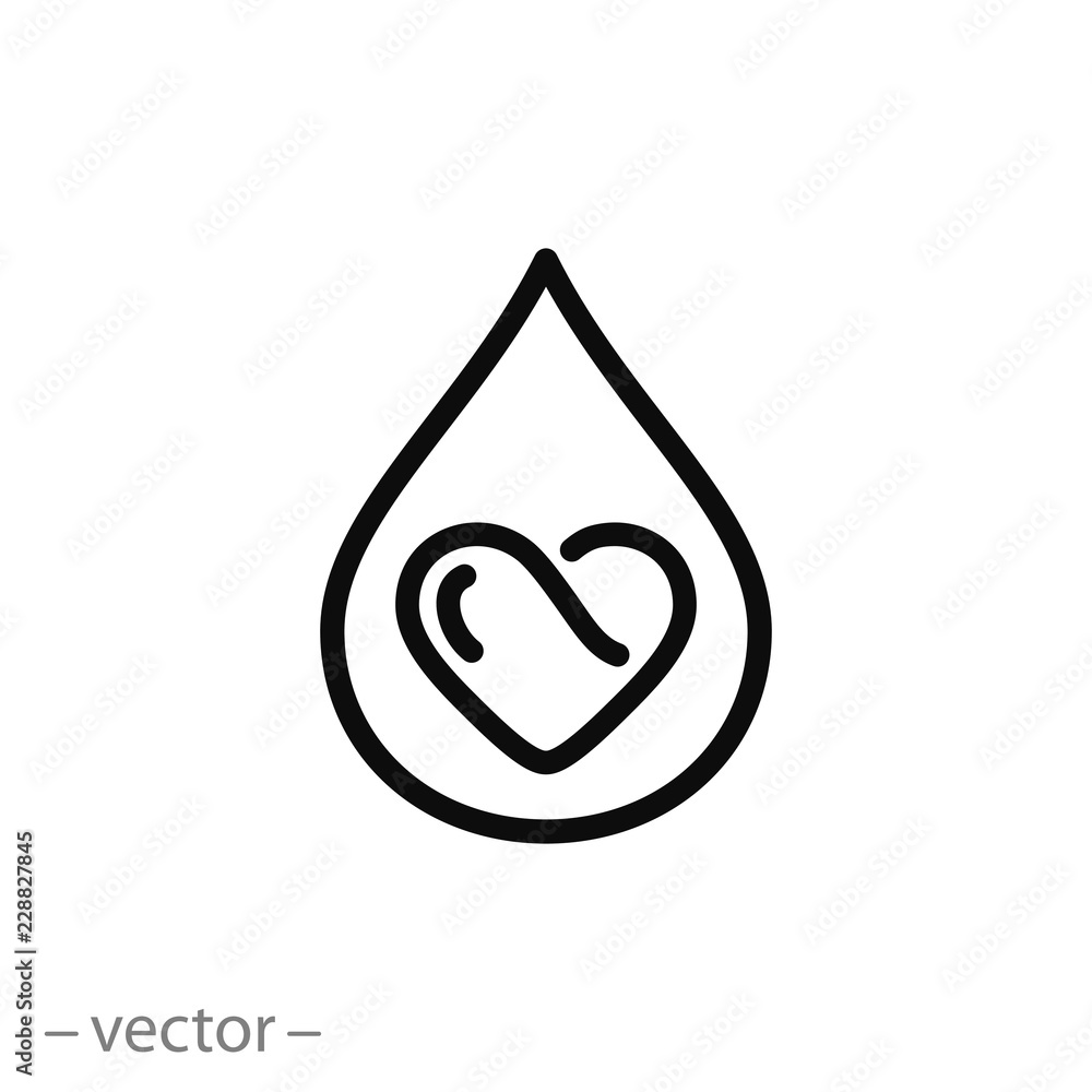 heart with drop icon, water logo, linear sign isolated on white ...