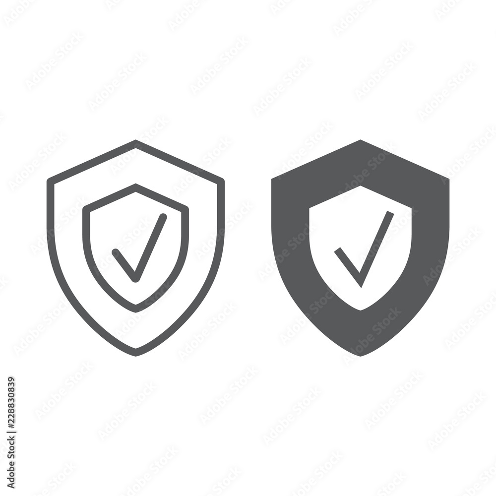 Security status line and glyph icon, safety and protect, shield sign ...