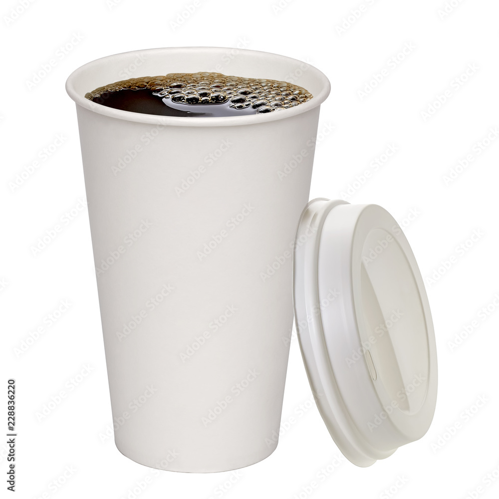 Coffee in opened blank paper take away cup isolated on white background ...