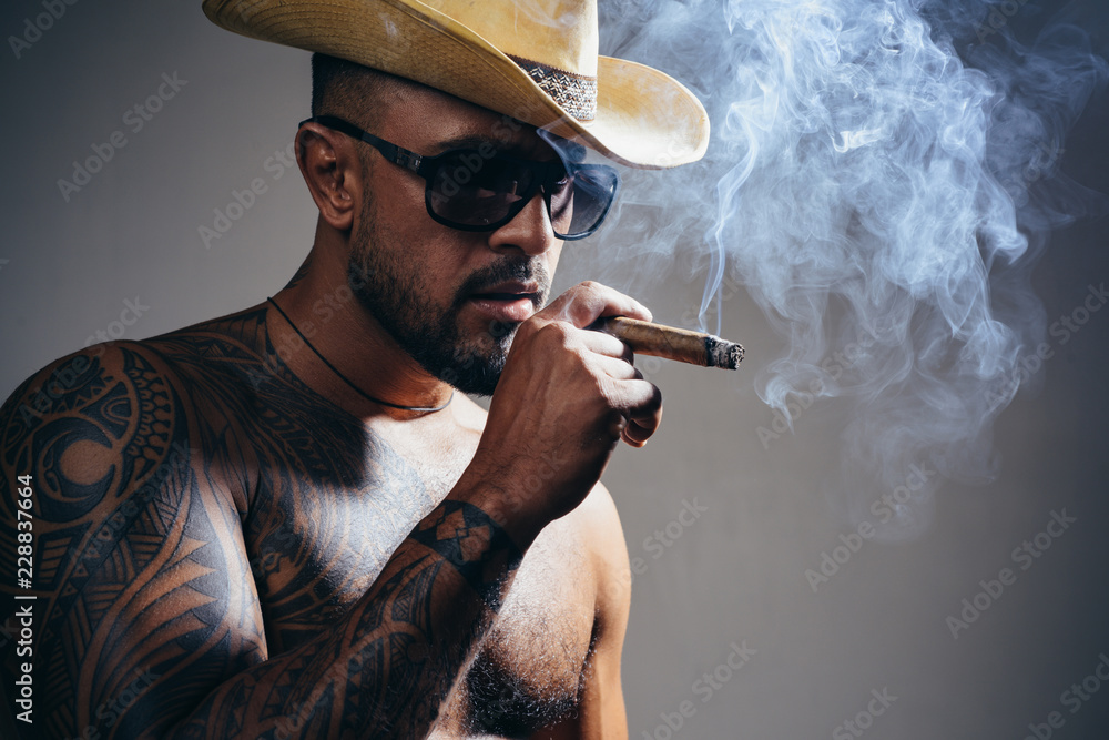 Foto de Smoking addiction. Actual social problem. Drug addict or ...