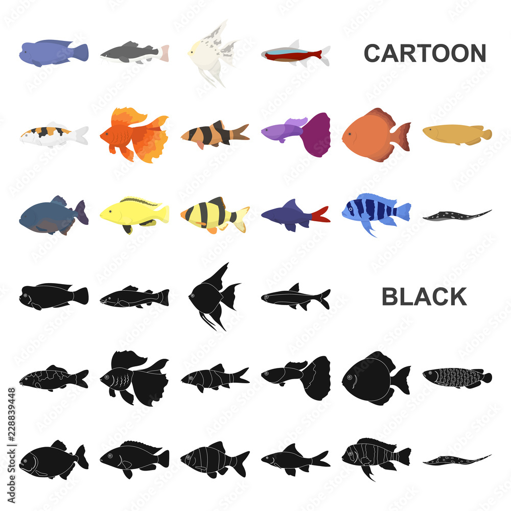 Different types of fish cartoon icons in set collection for design ...