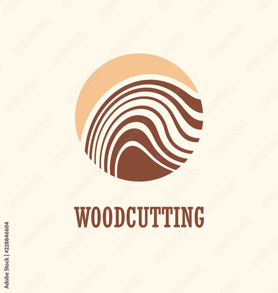 Wood work logo design concept with tree trunk and circle shape ...