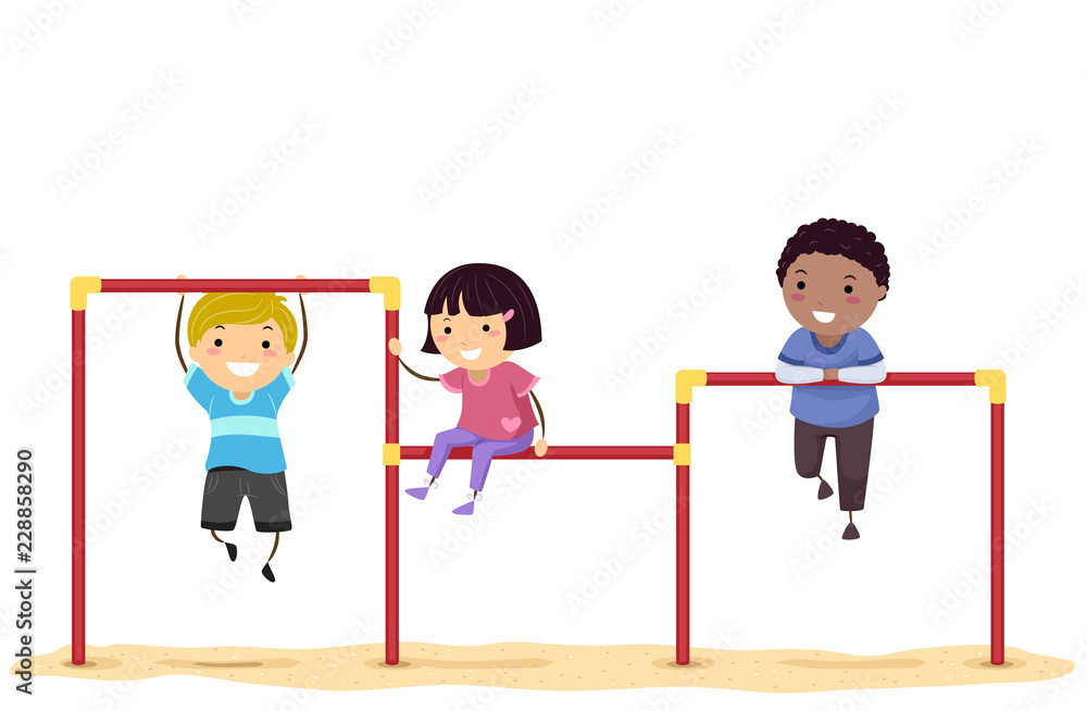 Stickman Kids Playground Triple Horizontal Bar Stock Vector | Adobe Stock