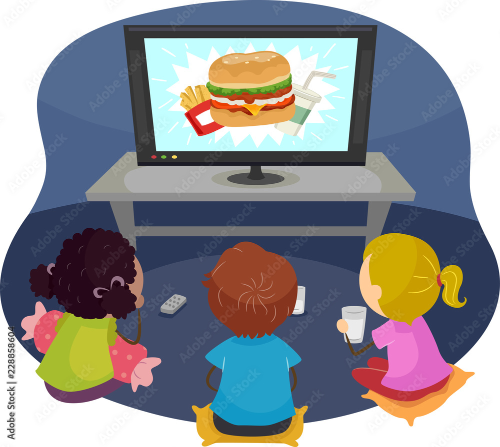 Stickman Kids Watch Fast Food Junk Food Commercial Stock Vector | Adobe ...