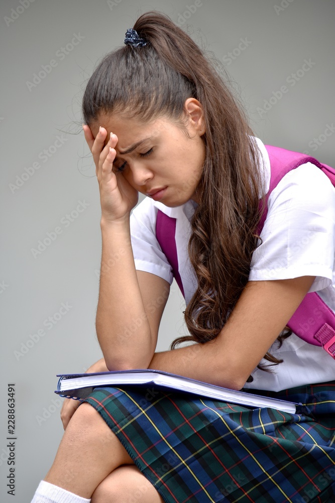 Sad Catholic Colombian Girl Student Wearing School Uniform Stock Photo ...
