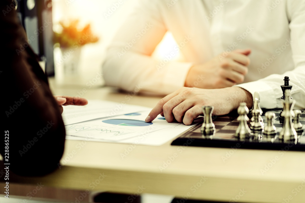 business competition ideas concept two business man play chess board ...