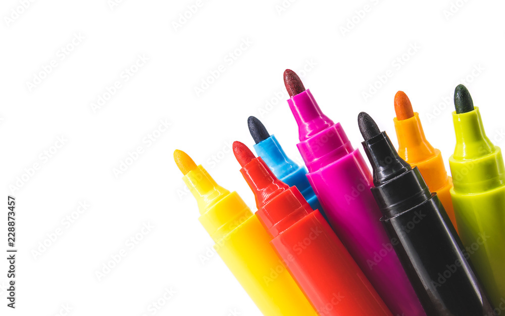 Colorful marker pen set on isolated background. Vivid highlighter and ...