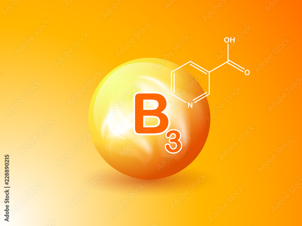 Nutrition sign vector concept. The power of vitamin B3. Chemical ...