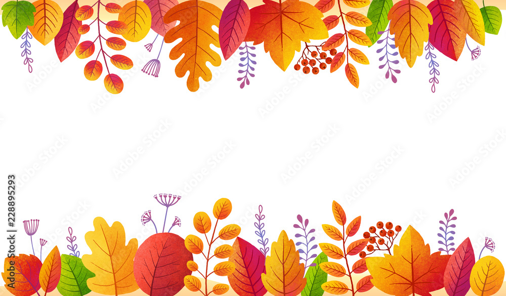 Golden autumn leaves colorful vector poster background. Bright fall ...