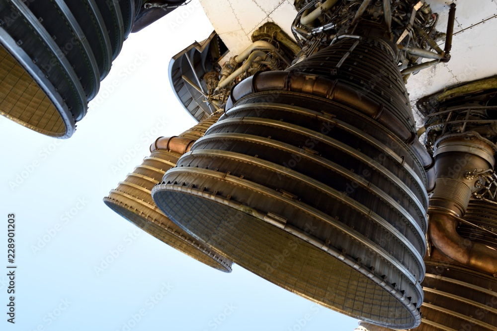 View underneath a group of large and powerful liquid-fueled rocket ...