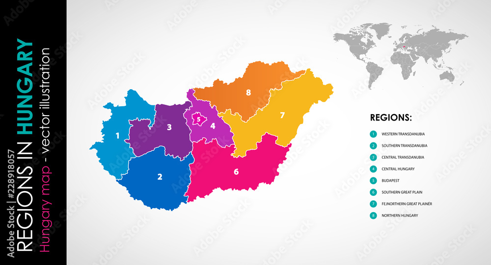 Vector map of Hungary regions rainbow colors Stock Vector | Adobe Stock