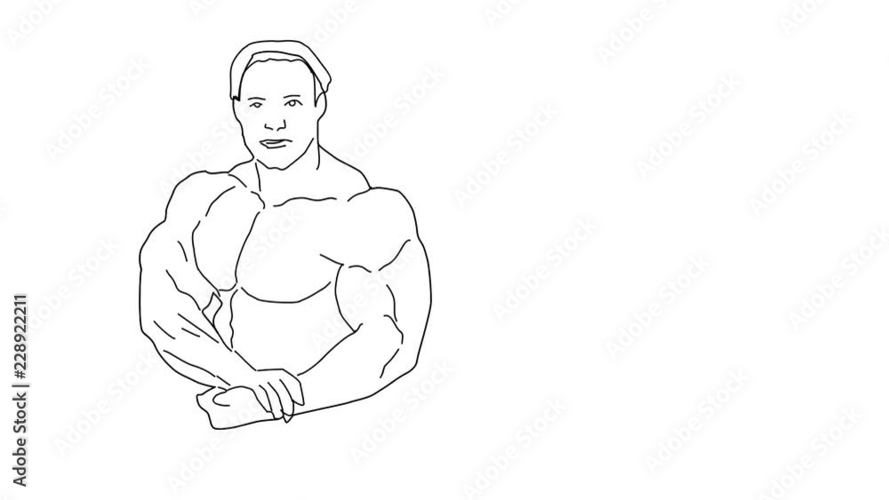 Animated sketch vector self drawing doodle attractive male body builder ...