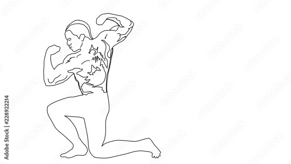 Animated sketch vector self drawing doodle black male bodybuilder ...