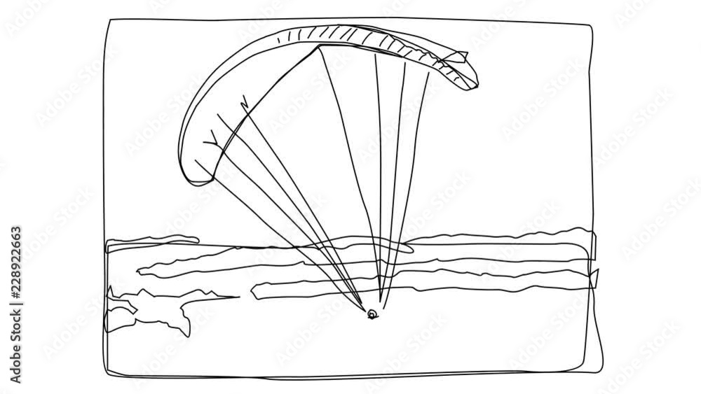 Animated sketch vector self drawing doodle hang gliders soaring high in ...