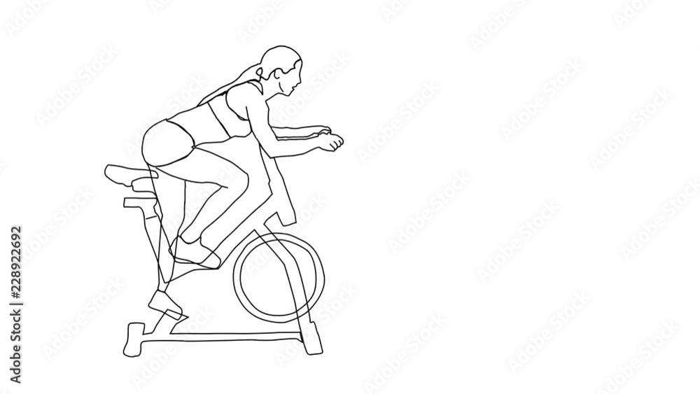 Animated sketch vector drawing doodle female stationary bike exercise ...