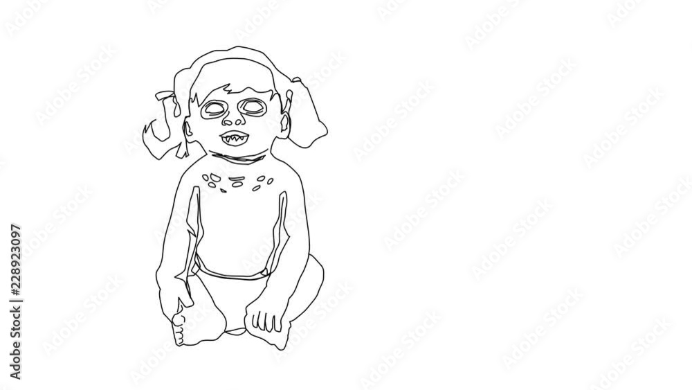 Animated sketch vector drawing doodle evil baby girl monster with red ...