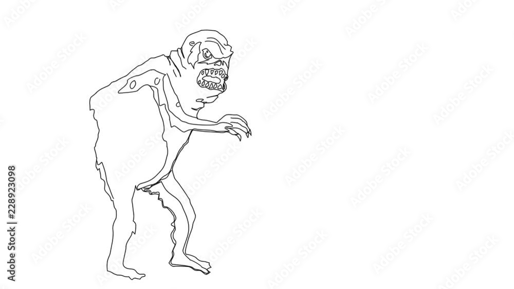 Animated sketch vector drawing doodle evil green blob monster cartoon ...