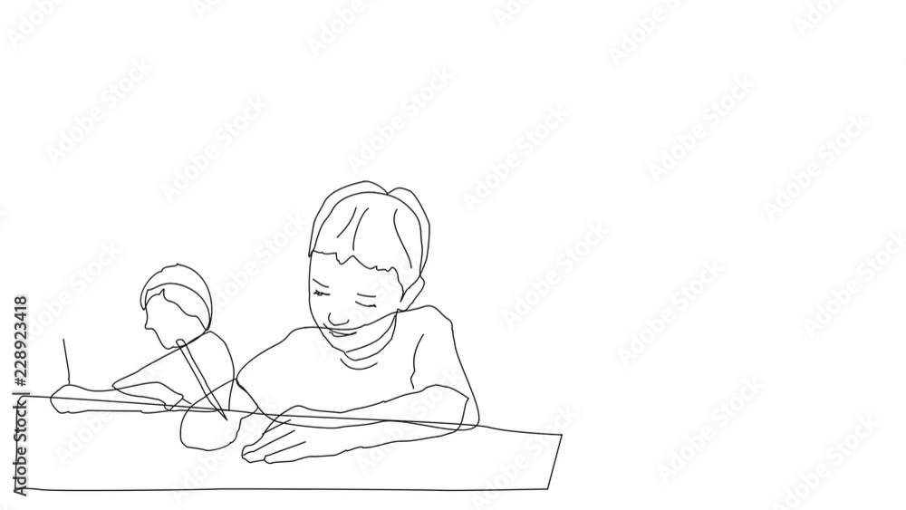 Animated sketch vector drawing doodle young students writing taking ...