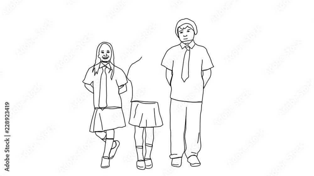 Animated sketch vector drawing doodle young students in uniform ...