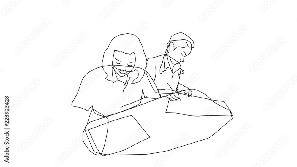 Animated sketch vector drawing doodle students writing assignment ...