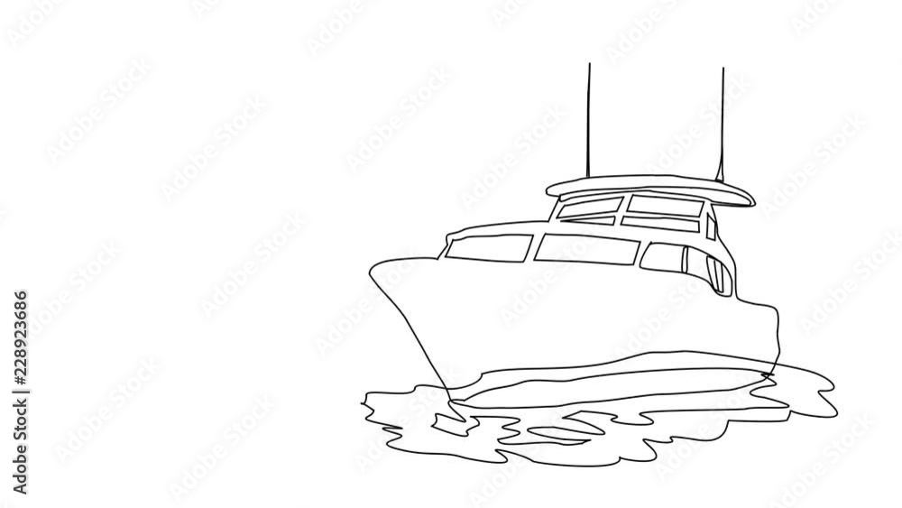 Animated sketch vector self drawing doodle cabin cruiser yacht boat ...