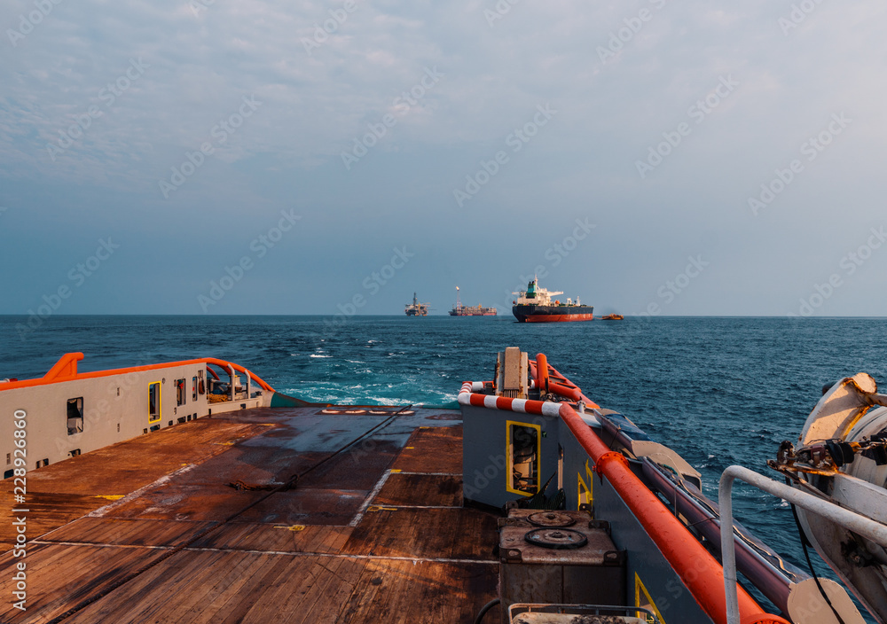 Anchor-handling Tug Supply AHTS vessel during dynamic positioning DP ...