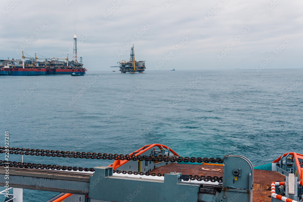 Anchor-handling Tug Supply AHTS vessel during dynamic positioning DP ...