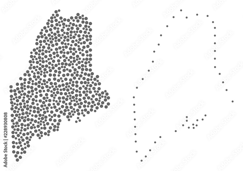 Dot and Frame map of Maine State formed with dots. Vector grey ...