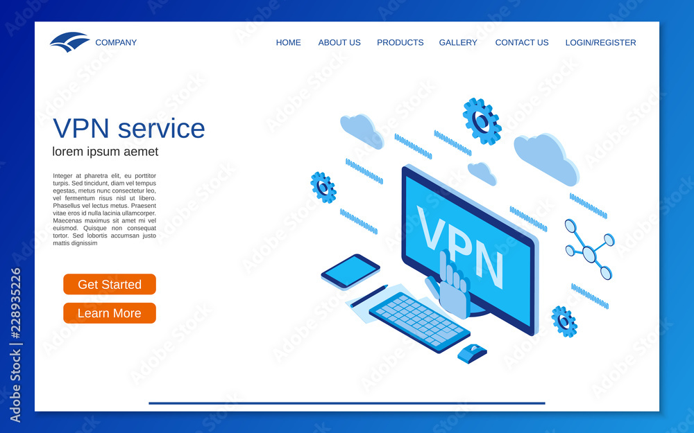 VPN service flat 3d isometric vector concept illustration. Website ...