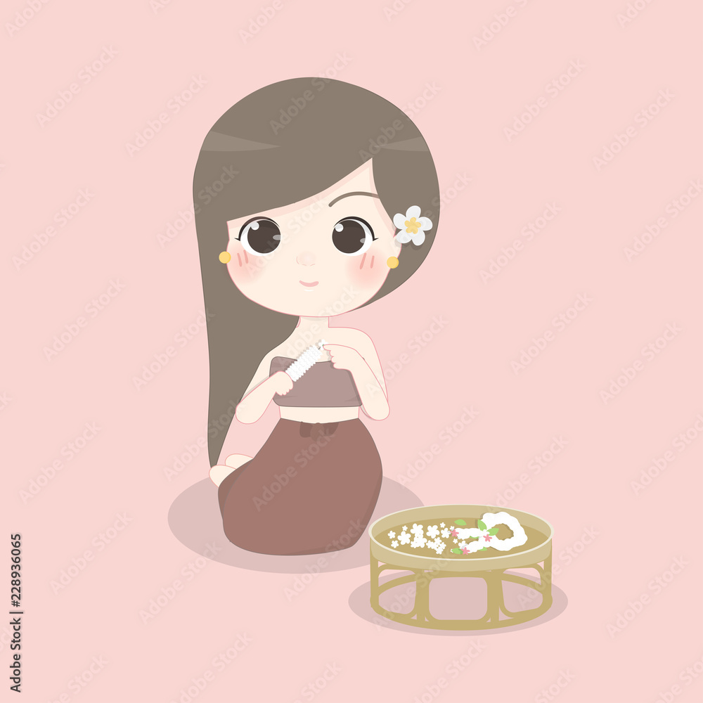 Thai lady in Thai traditional dress, Character design vector ...