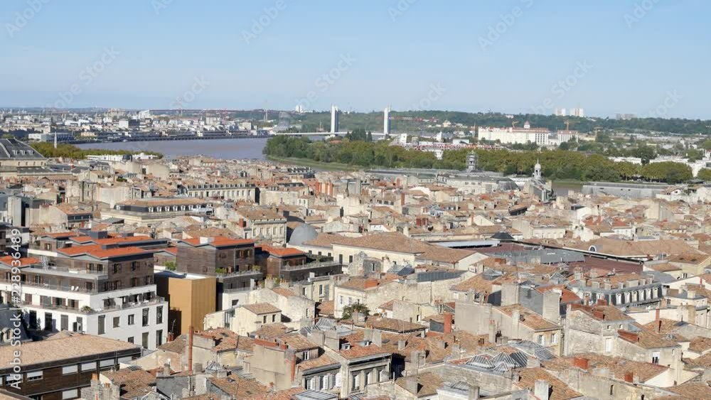 Cityscape of the city of Bordeaux. Aerial view of Bordeaux from the Pey ...