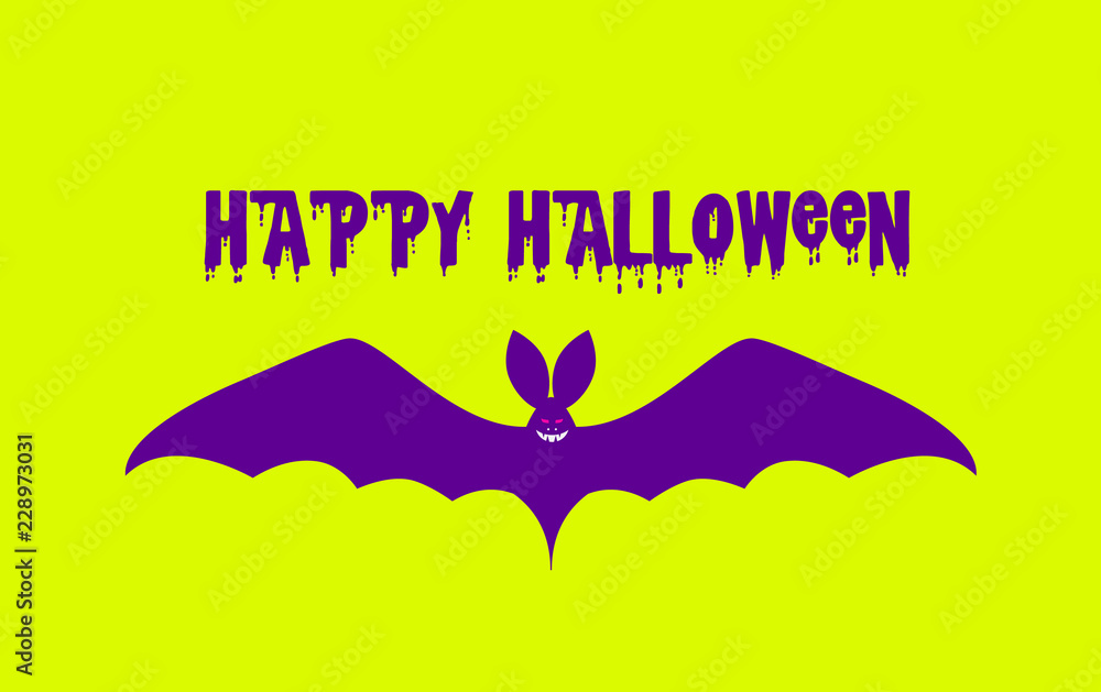 Scary vampire bat, vector illustration. Happy Halloween lettering ...