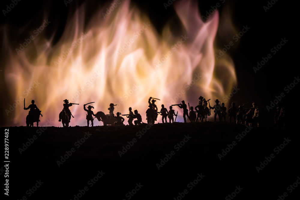 American Civil War Concept. Military silhouettes fighting scene on war ...