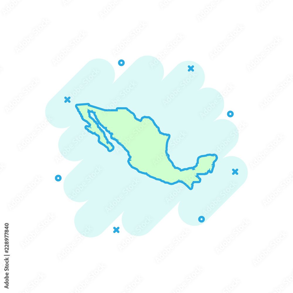 Vector cartoon Mexico map icon in comic style. Mexico sign illustration ...