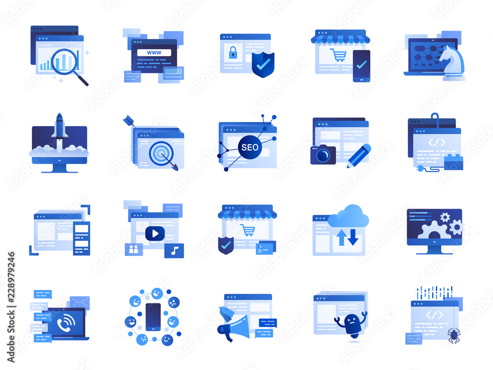 Web and marketing icon set. Included icons as SEO, statistics, content ...