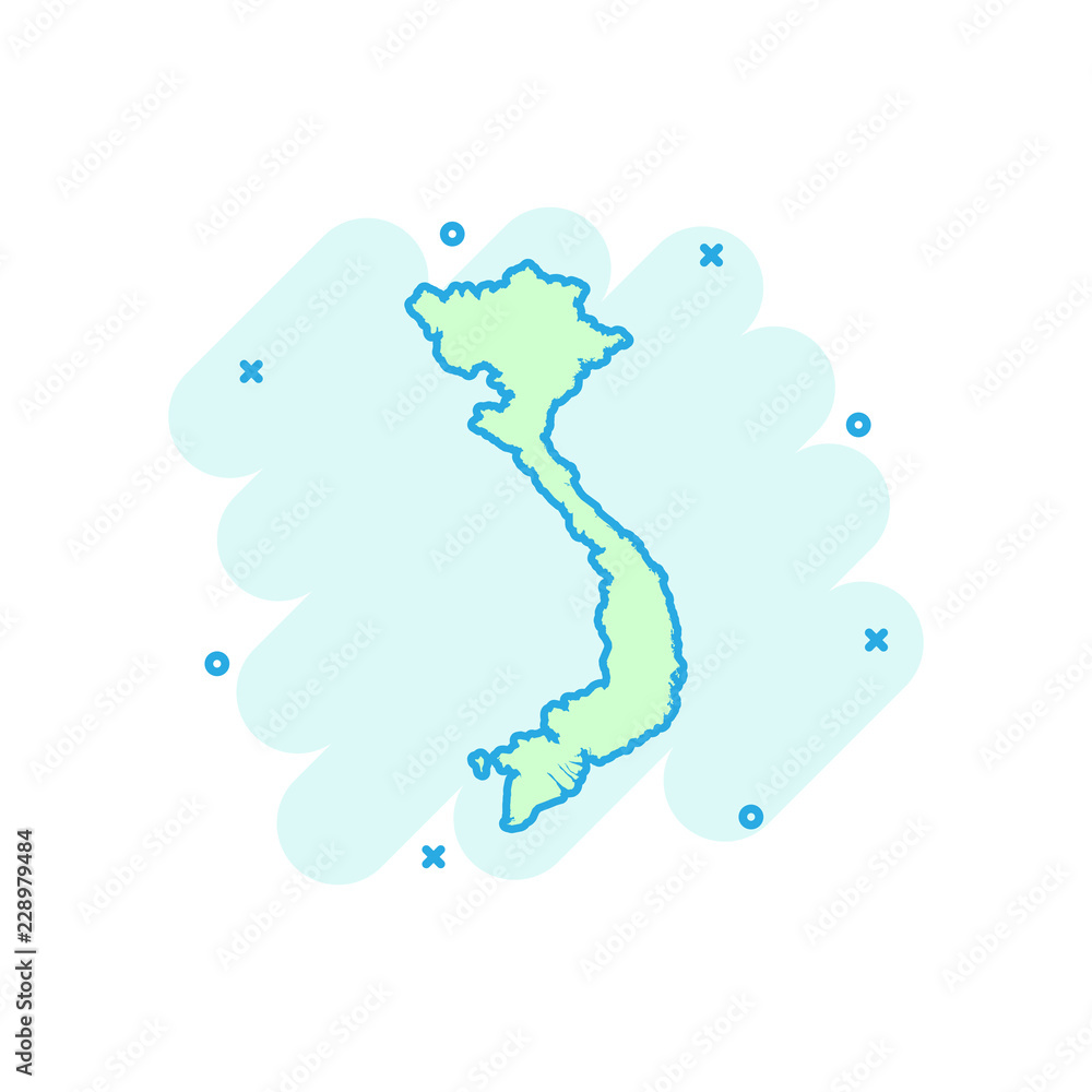 Vector cartoon Vietnam map icon in comic style. Vietnam sign ...