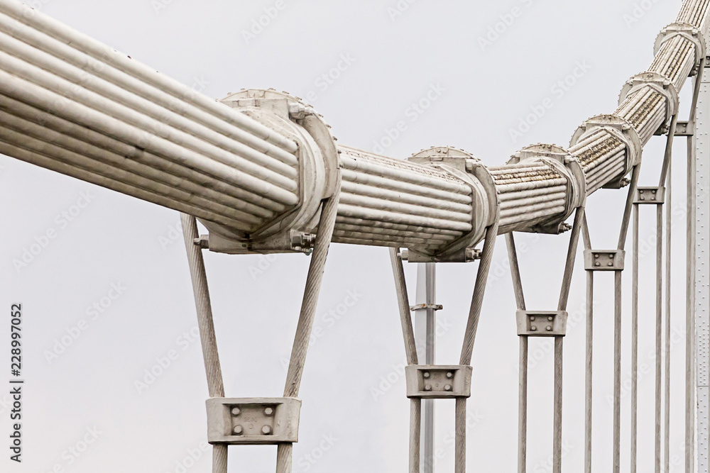 Stockfoto steel thick twisted suspension bridge cable with a number of ...