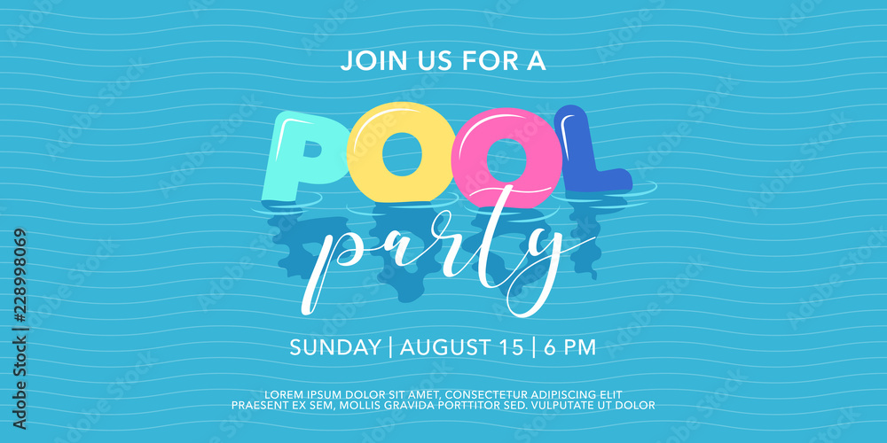 Pool party background with inflatable rings in swimming pool vector ...