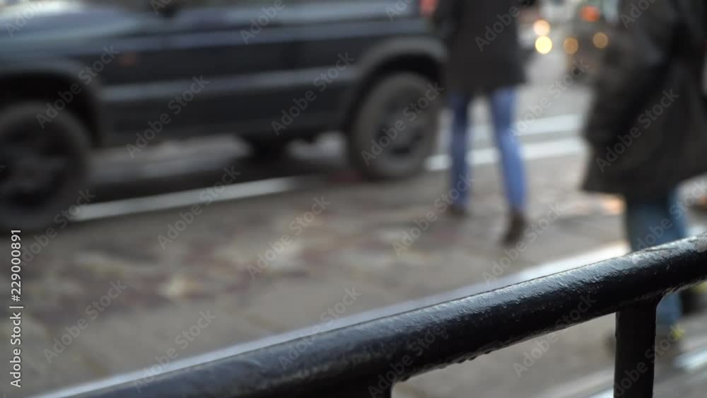 Crosswalk. People cross the street at a pedestrian crossing in a big ...