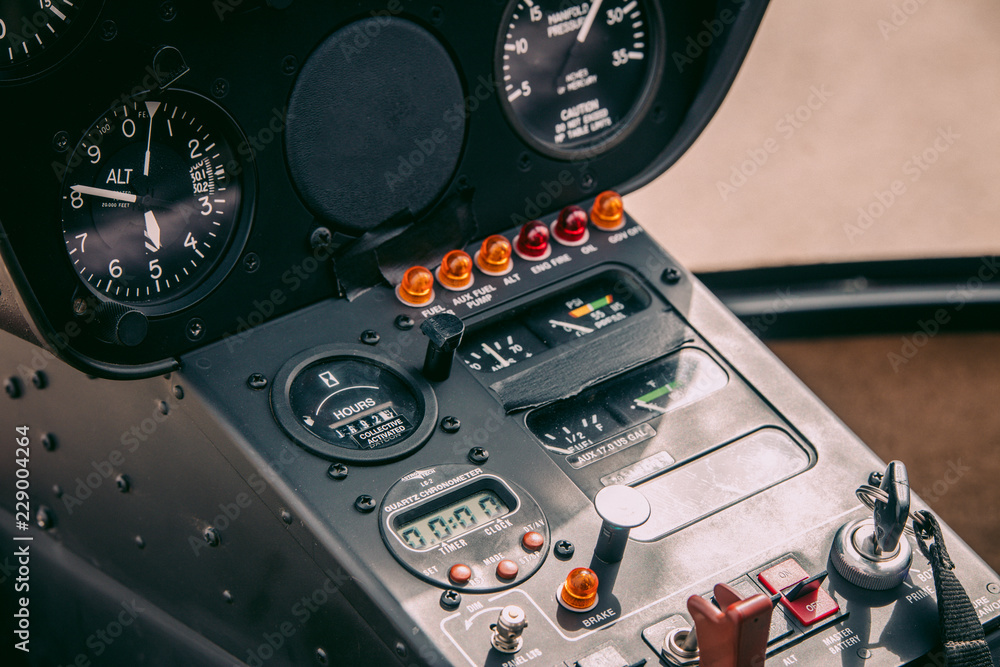 Controls And Gauges In The Cockpit Of A Small Private Helicopter ...