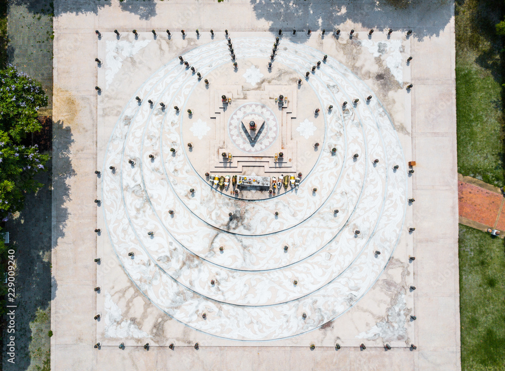 The aerial view of navel city pillar of Chiang Rai. The 108 surrounding ...