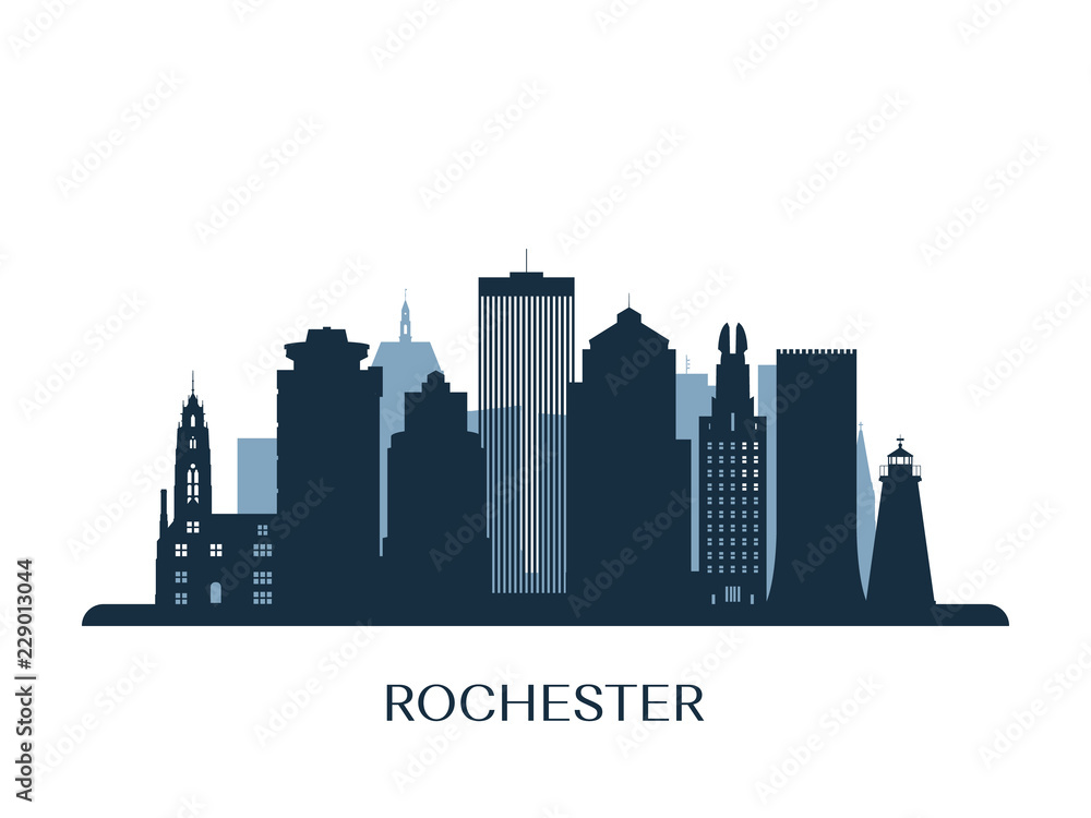 Rochester skyline, monochrome silhouette. Vector illustration. Stock ...