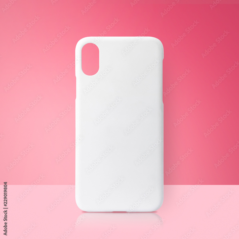 White mobile cover on pink backdrops. Blank phone case for printing ...