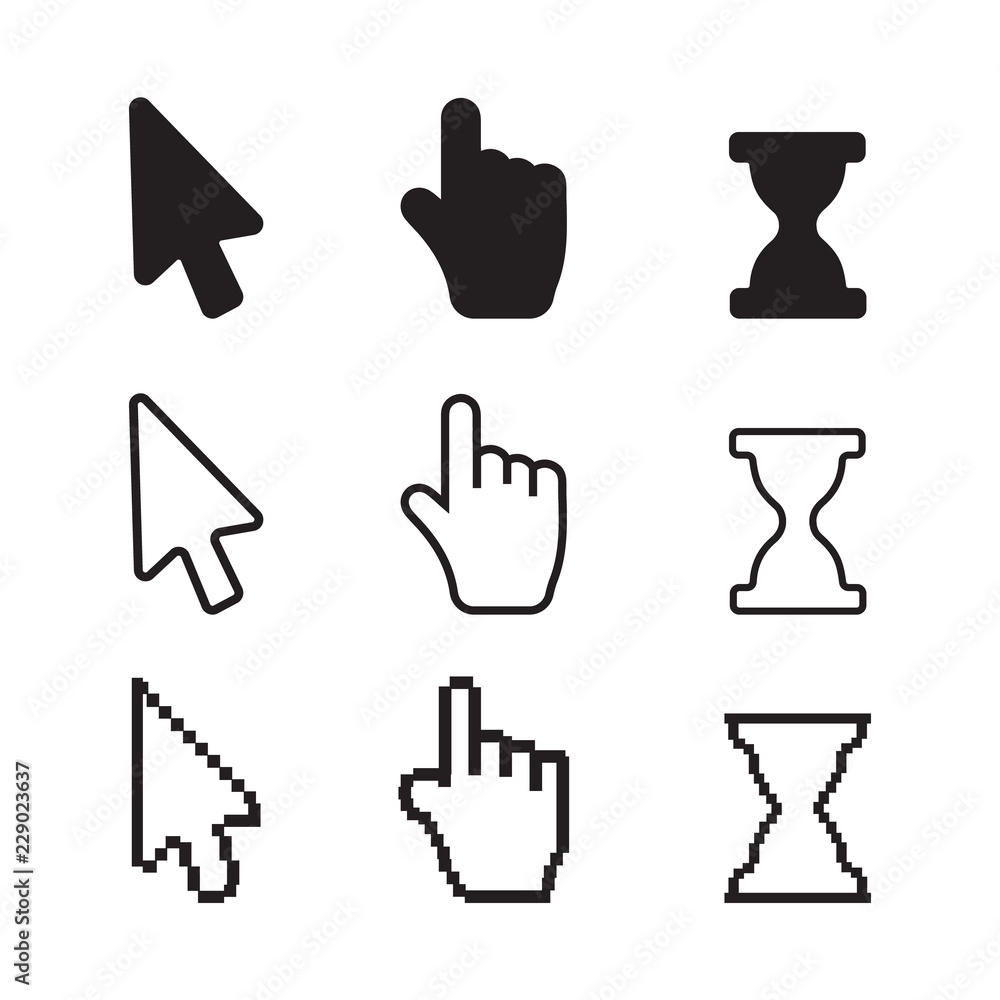 Vetor de Arrow web cursors. Arrow cursor pixel for web digital do Stock ...