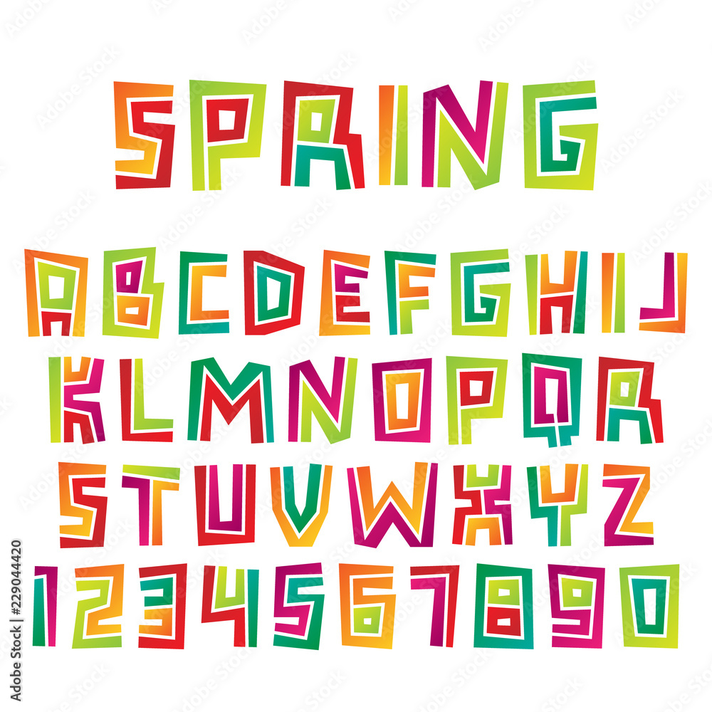 Set of colorful letters and numbers. Vector graphic alphabet symbols in ...