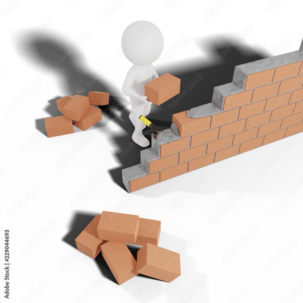 Stick figure building a brick wall Stock Illustration | Adobe Stock