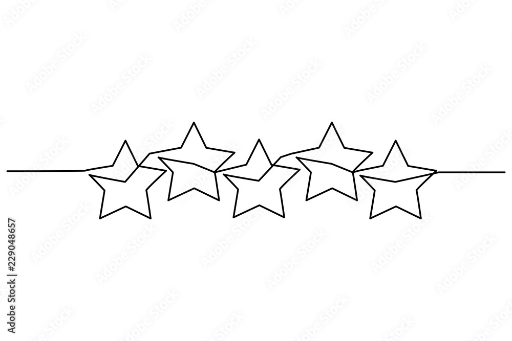 Continuous one line drawing. Five stars customer product rating review ...