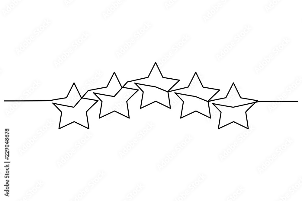 Continuous one line drawing. Five stars customer product rating review ...